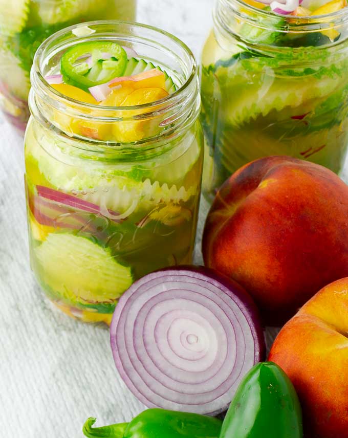 Sweet and Spicy Peach Jalapeno Pickles - SAVOR With Jennifer
